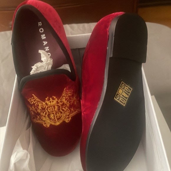 Shoes | Romano Red Velvet Gold Crest Shoes | Poshmark